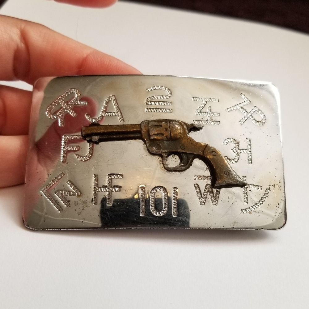 Vintage Belt Buckle With Revolver And Ranch Brand Sym… - Gem